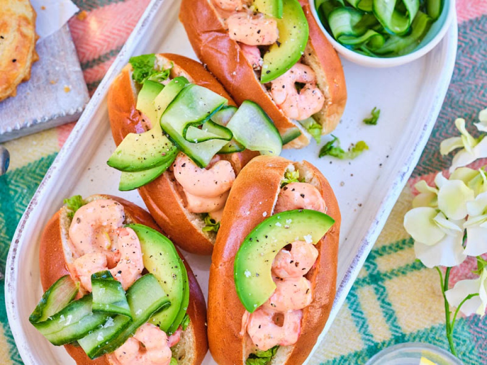 Prawn Cocktail Brioche Rolls with Sriracha and Pickled Cucumber | Living North